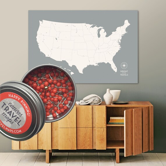 Push Pin US Map With Pins in Custom Colors and Personalized - Etsy