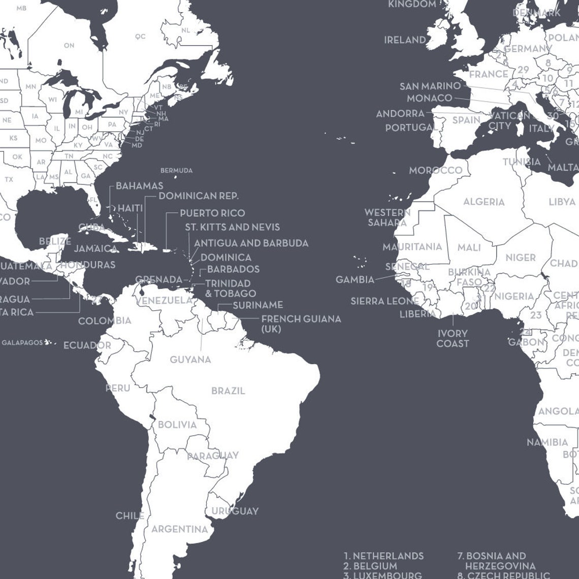 Push Pin World Travel Map With Countries in Custom Colors and | Etsy