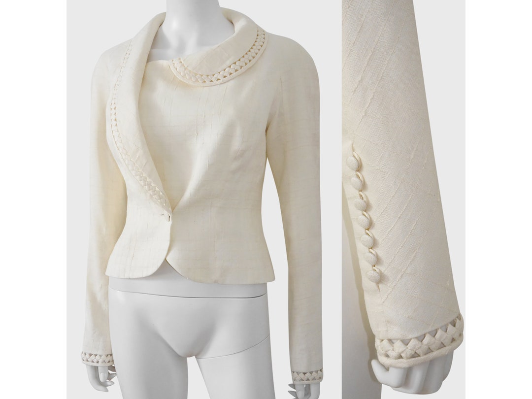 JOHN GALLIANO Spring 1999 Vintage Openwork Linen Jacket W/ Asymmetrical ...