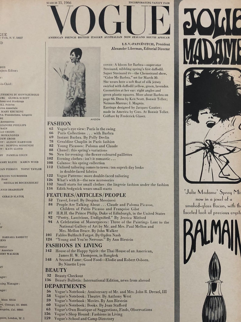 VOGUE US March 15th 1966 Vintage Fashion Magazine 1960s Retro Birthday ...