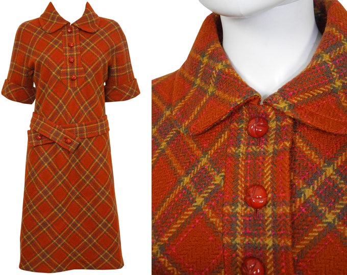 PIERRE CARDIN 1960s Vintage Mod Dress Checkered Wool Rusty - Etsy