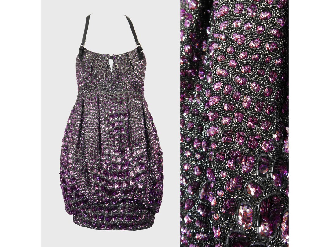 ROBERTO CAVALLI 2000s Vintage Fully Beaded Sequined Harness Mini Dress ...