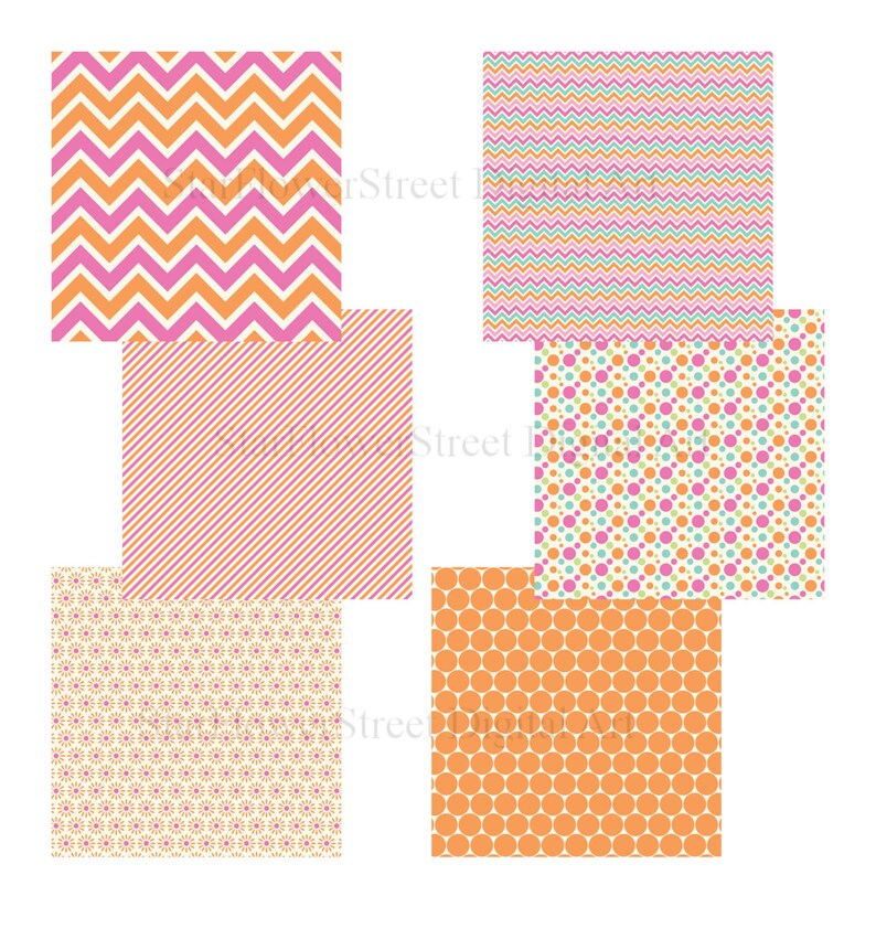 Orange Pink Digital Paper Printable Scrapbook Background - Turquoise ...