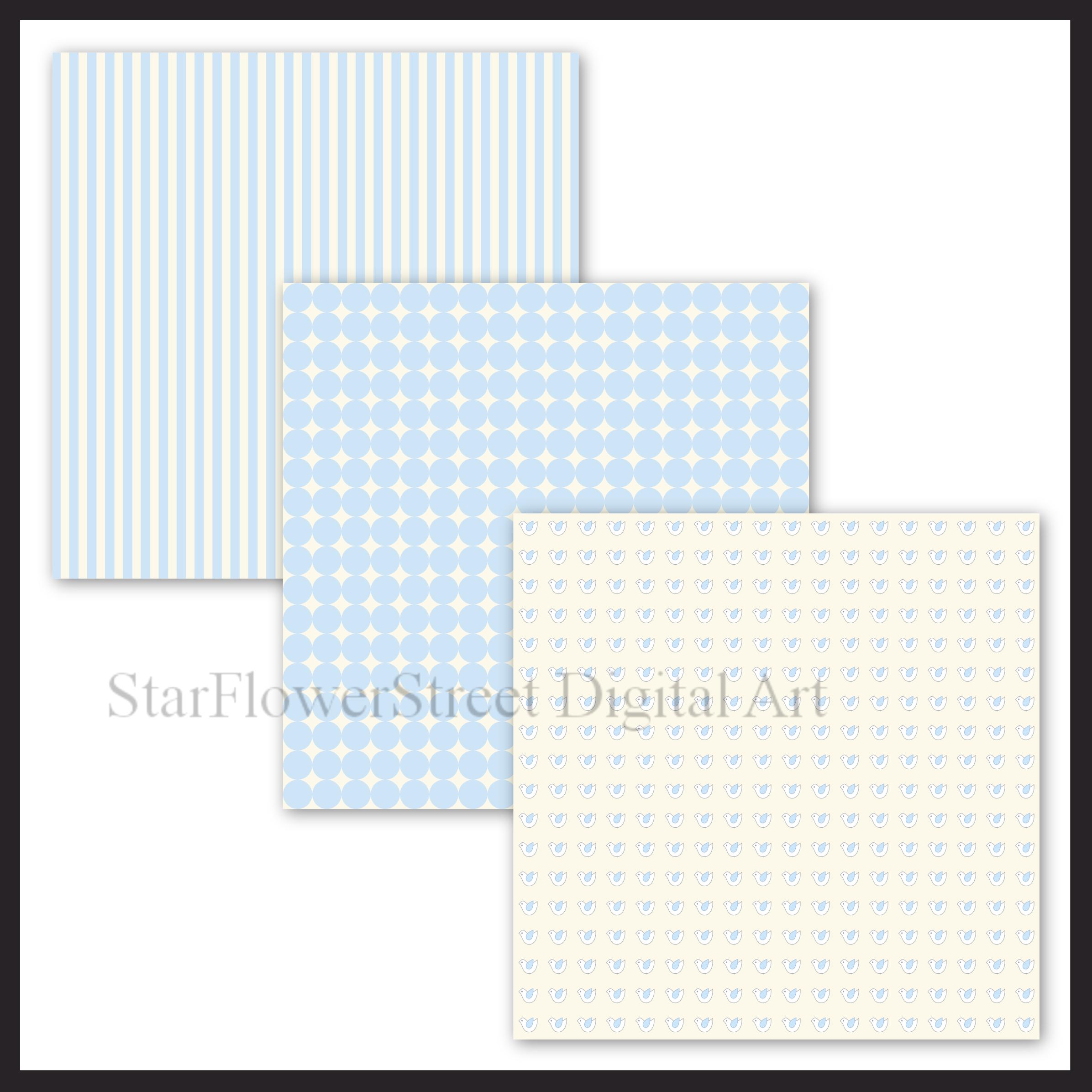Baby Blue Digital Paper & Cream - Soft Blue Patterned Boy Scrapbook ...