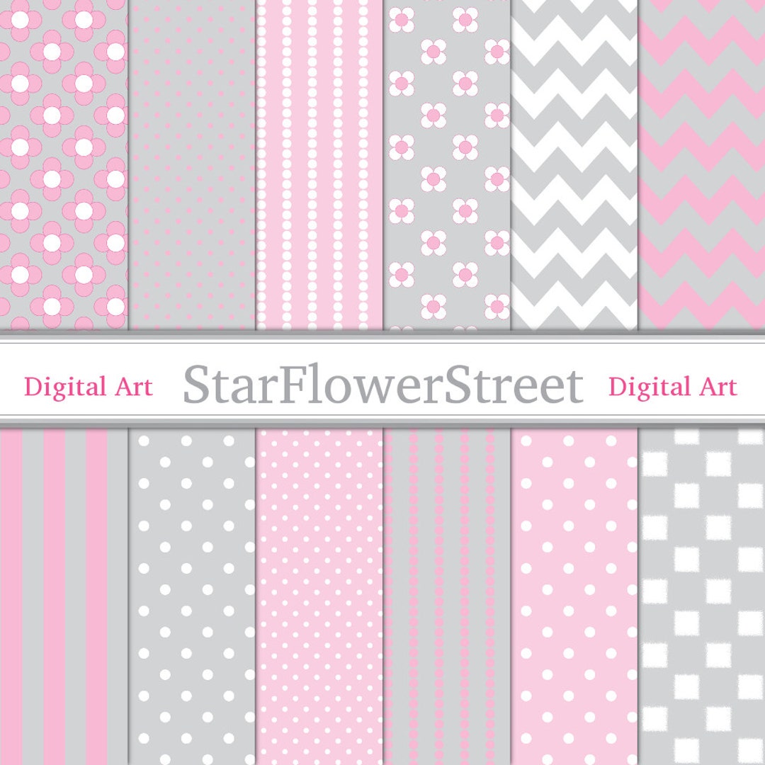 Sophisticated Baby Girl Pink & Gray Digital Paper -soft Pink Grey White ...