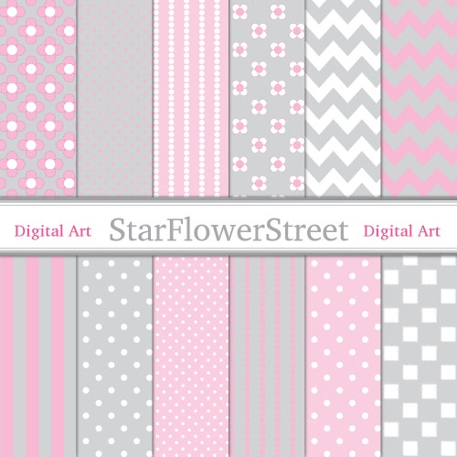 INSTANT DOWNLOAD Digital Paper Pack: Pink White Horizontal - Etsy