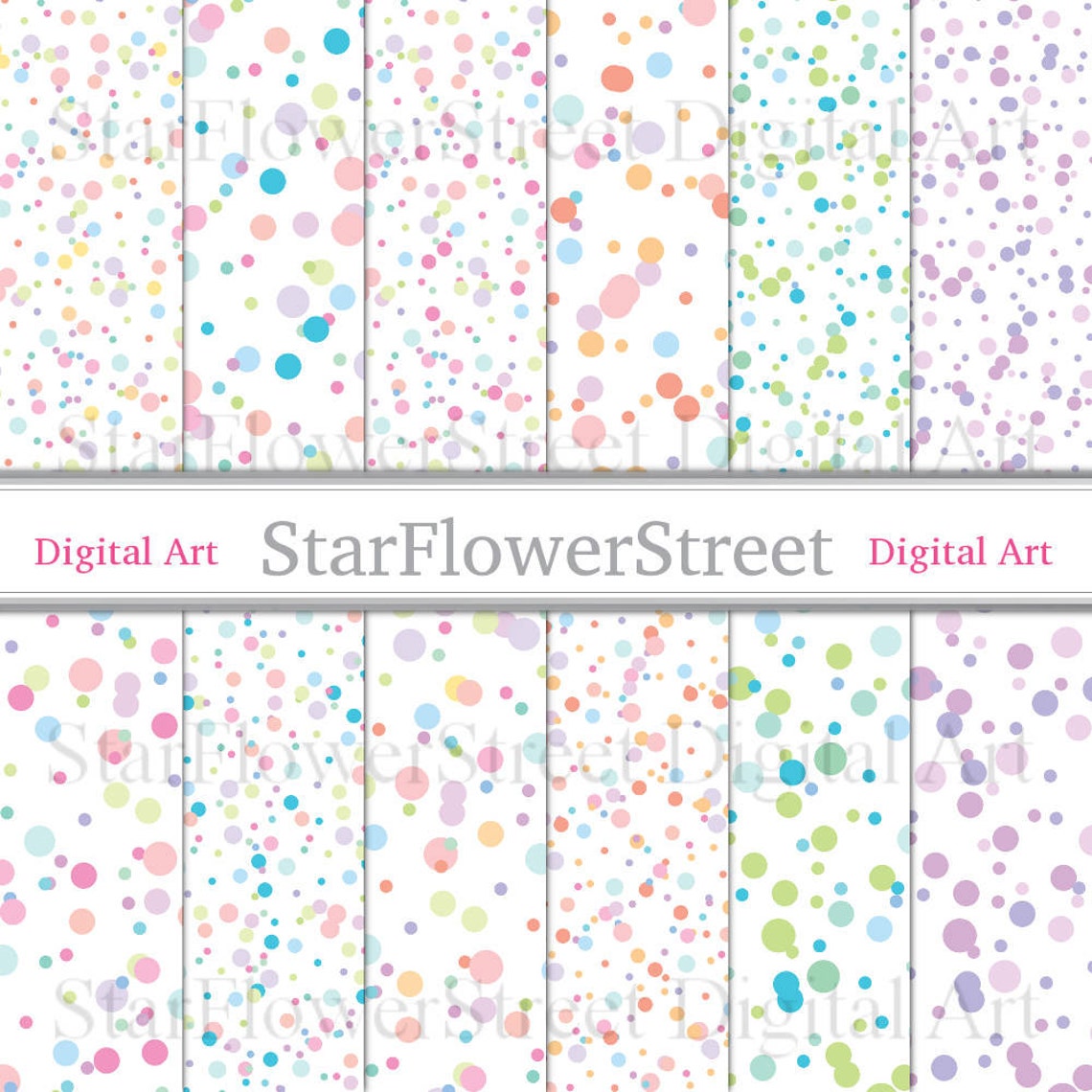 Confetti Digital Paper Pattern dot circle Pastel pink blue | Etsy