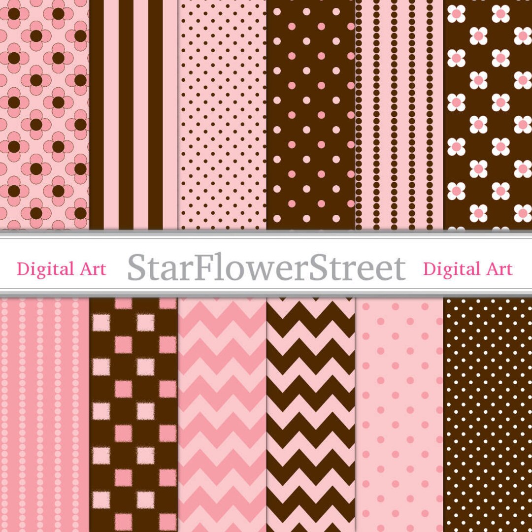 Peachy Pink & Brown Digital Paper for Girls - Peach Pink Chocolate ...