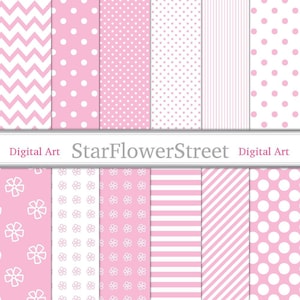 Pink Baby Girl Patterns Digital Paper - Printable Polka Dot Striped ...