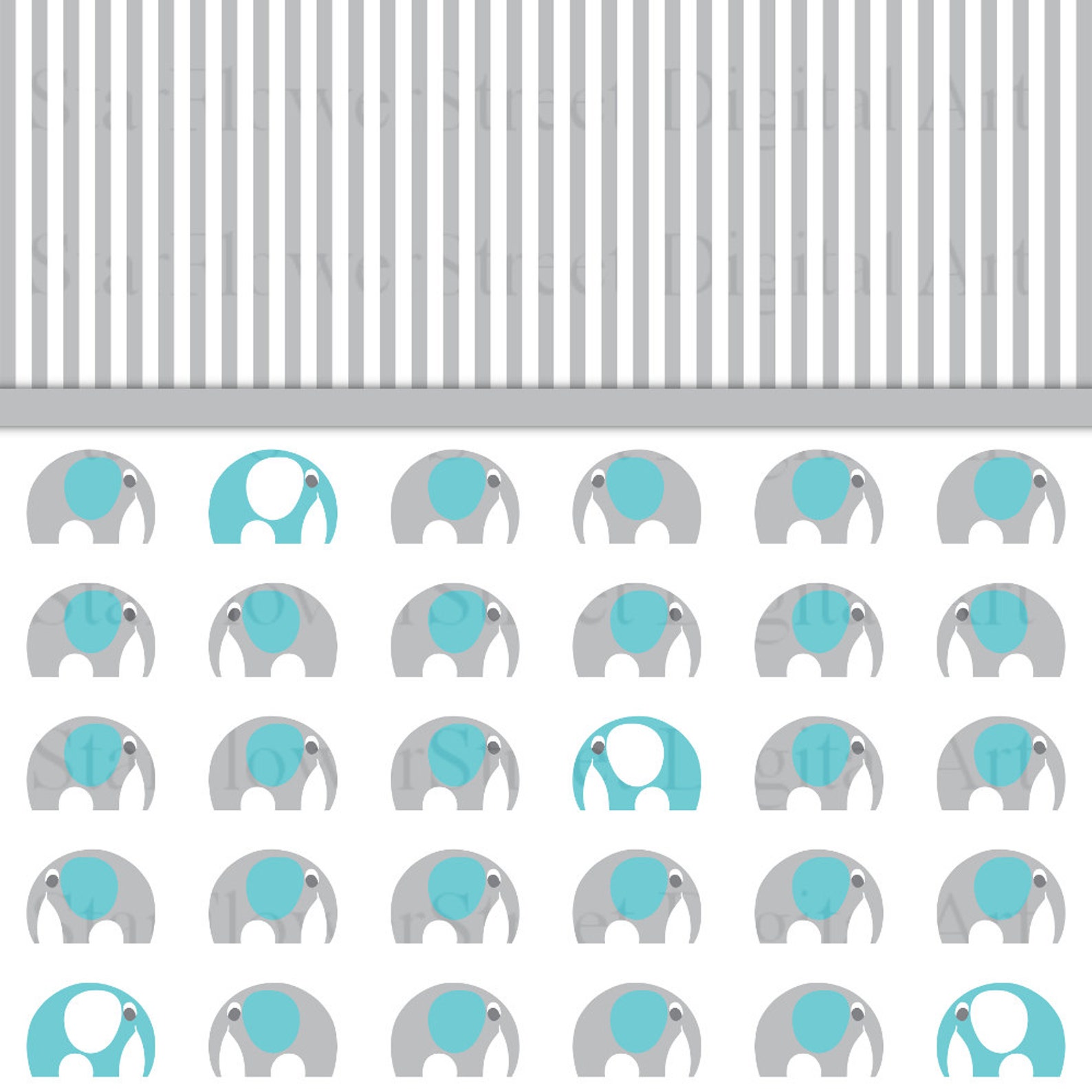 Elephant Digital Paper Scrapbook Background Patterns Aqua Turquoise ...