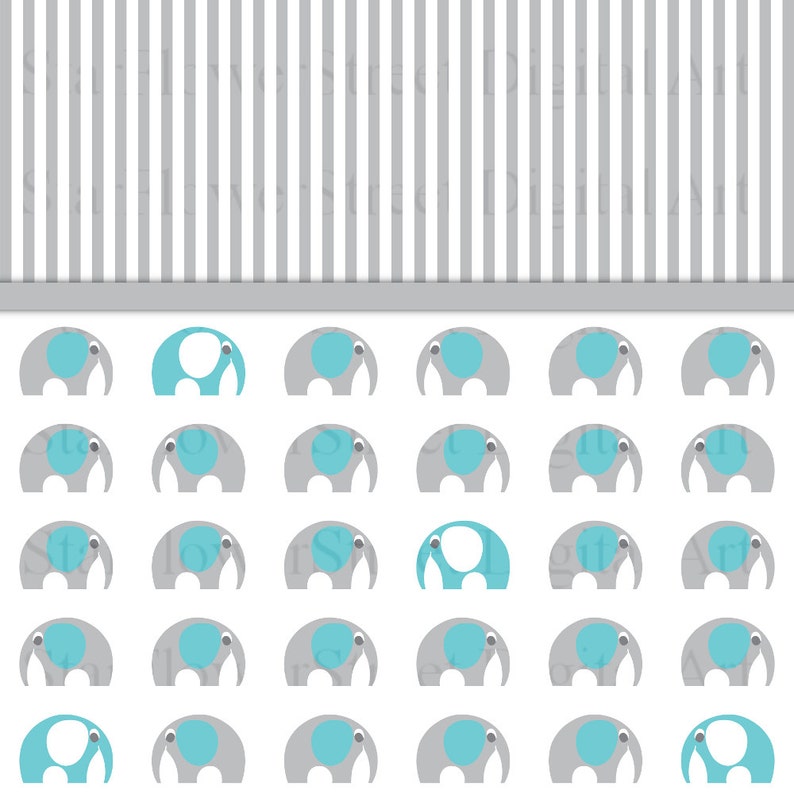 Elephant Digital Paper Scrapbook Background - Patterns Aqua Turquoise ...