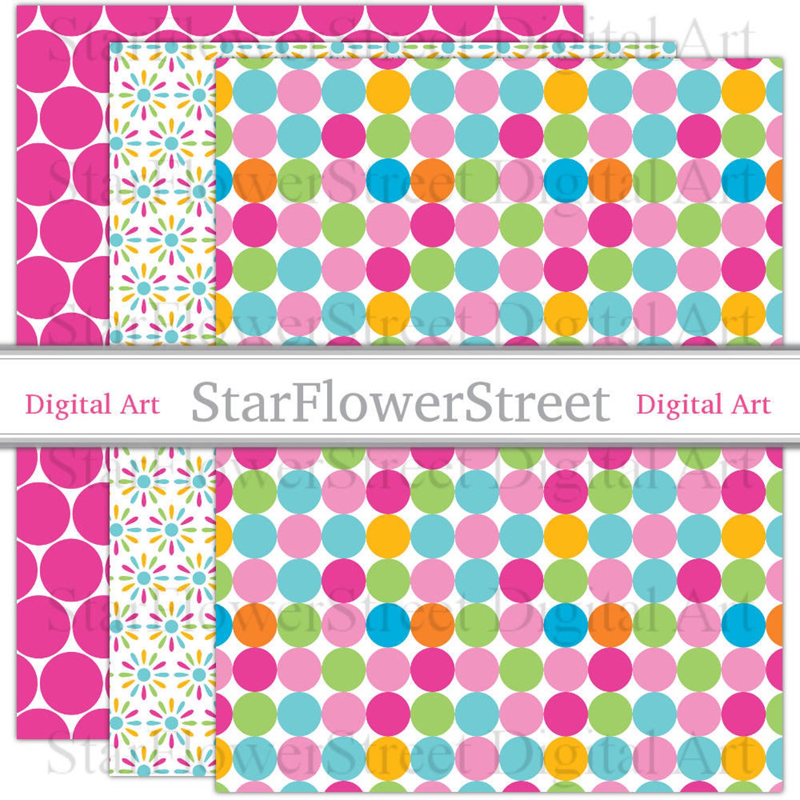 Pink Turquoise Green Digital Paper Scrapbook Background Chevron Polka ...