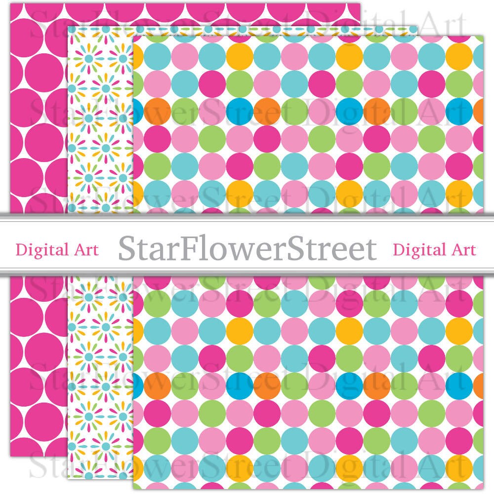 Pink Turquoise Green Digital Paper Scrapbook Background Chevron Polka ...