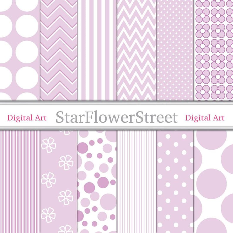 Lilac Digital Paper Patterns Soft Pale Purple and White - Etsy
