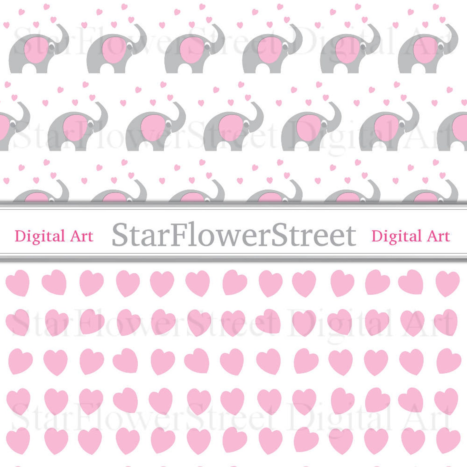 Pink Elephant Printable Scrapbook Paper Digital | Etsy