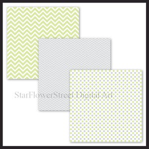 Green Gray Digital Paper Soft Grey Lime Green Polka Dot Chevron ...