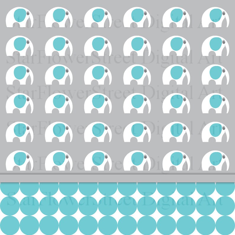 Elephant Digital Paper Scrapbook Background - Patterns Aqua Turquoise ...