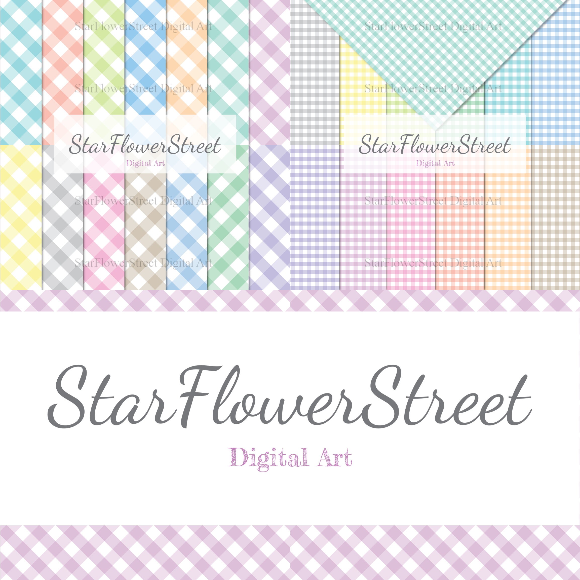 Plaid Digital Paper Gingham Pastel Pink Plaid Blue Check Printable ...