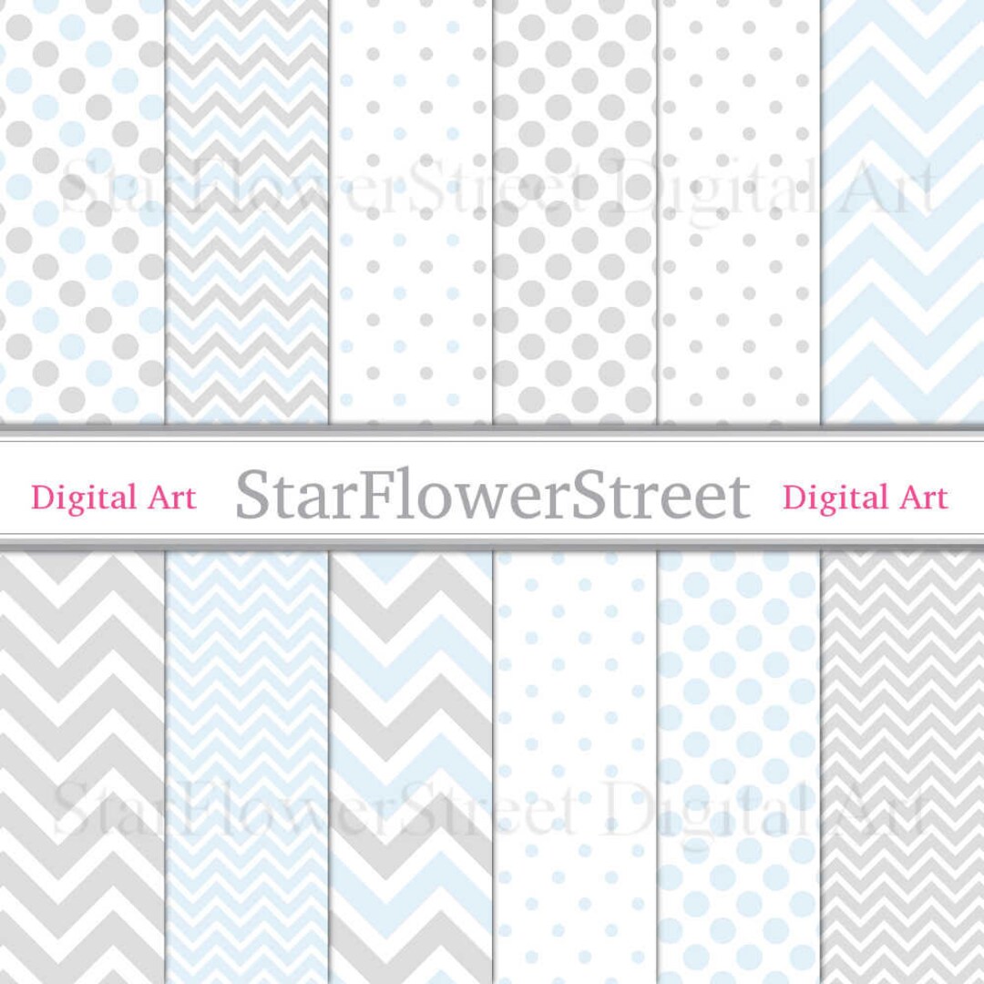 Polka Dot Baby Blue Digital Paper Chevron Scrapbook Background ...