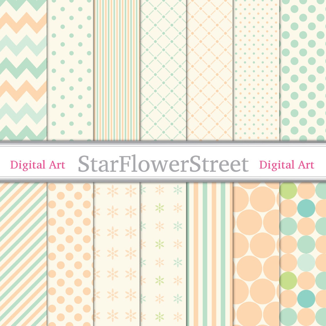 Mint Green and Peach Digital Paper Scrapbook Polka Dots | Etsy