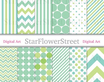 Pink Turquoise Green Digital Paper Scrapbook Background