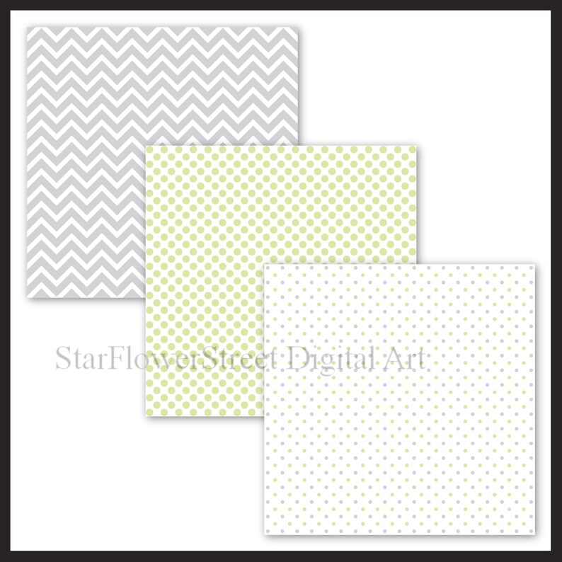 Green Gray Digital Paper Soft Grey Lime Green Polka Dot Chevron ...