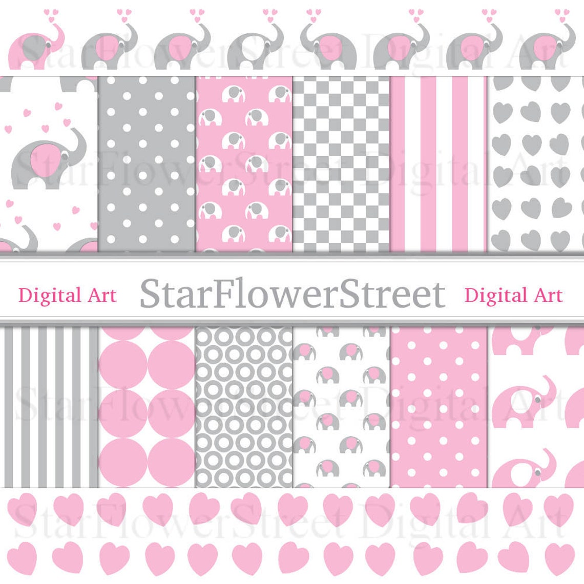 Pink Elephant Printable Scrapbook Paper Digital | Etsy
