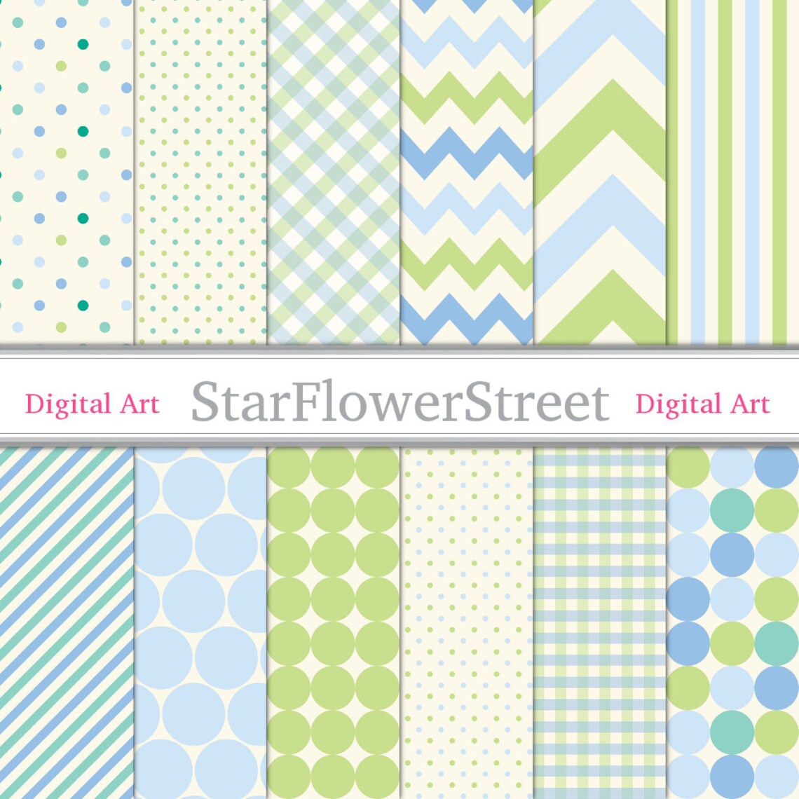 Blue and Green Digital Paper Baby Digital Paper Chevron Dot - Etsy