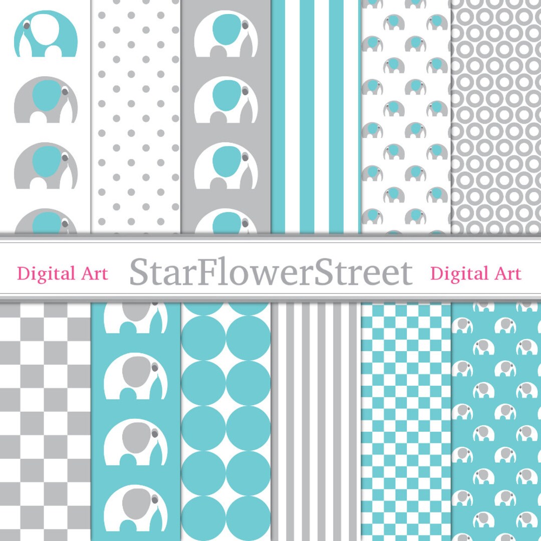 Elephant Digital Paper Scrapbook Background - Patterns Aqua Turquoise ...