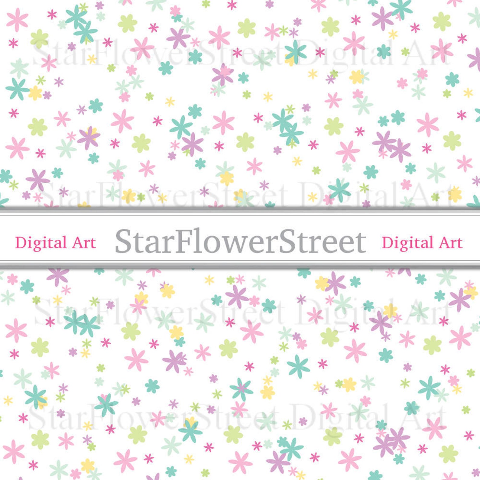 Confetti Floral Digital Paper Flower Pattern Pink Purple | Etsy