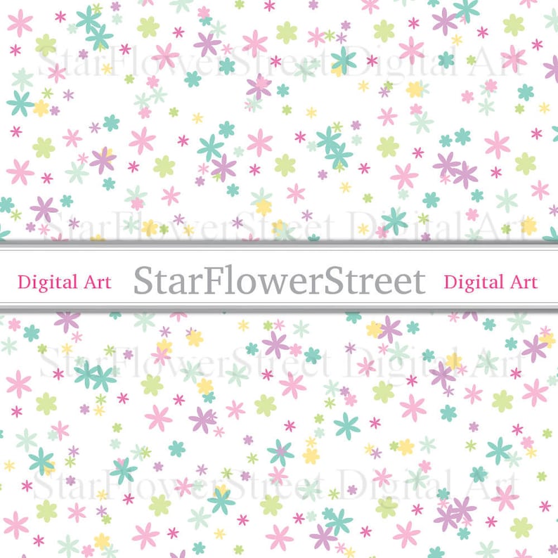 Confetti Floral Digital Paper Flower Pattern Pink Purple | Etsy