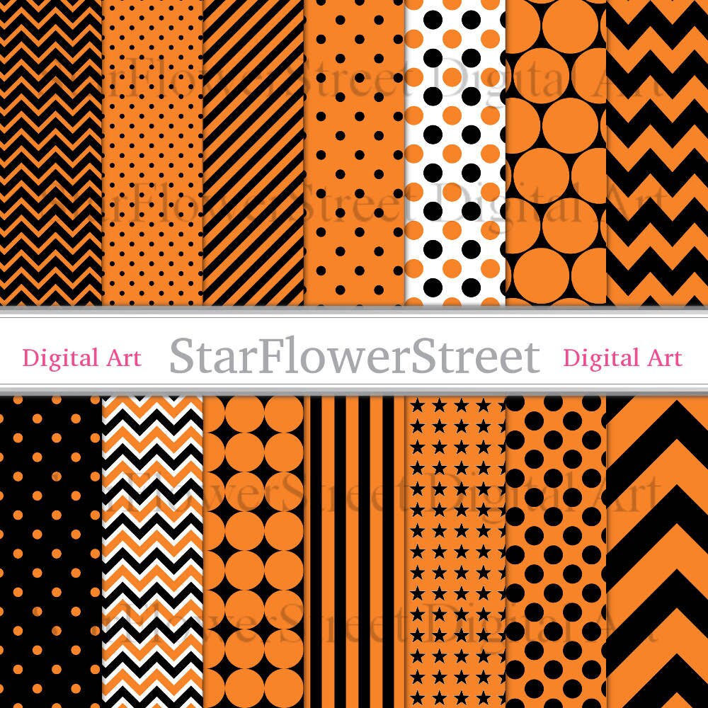 Halloween Chevron Digital Paper Orange and Black pattern | Etsy