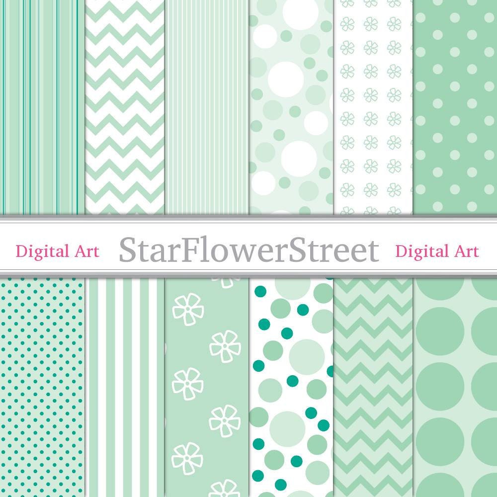 Mint Green Digital Paper Patterns Soft Pastel Green and - Etsy
