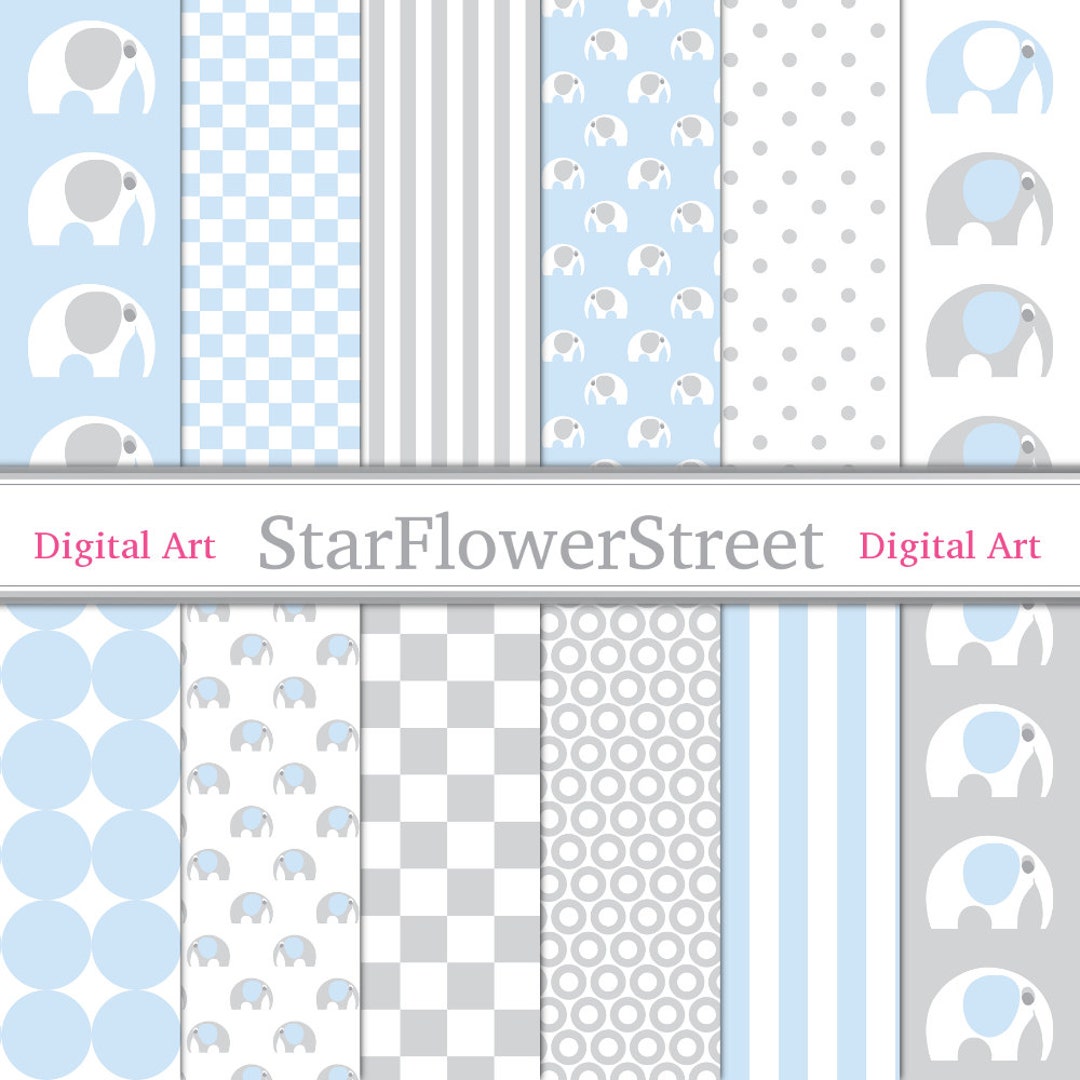 Elephant Digital Paper Scrapbook Background - Baby Blue Grey Gray Baby ...
