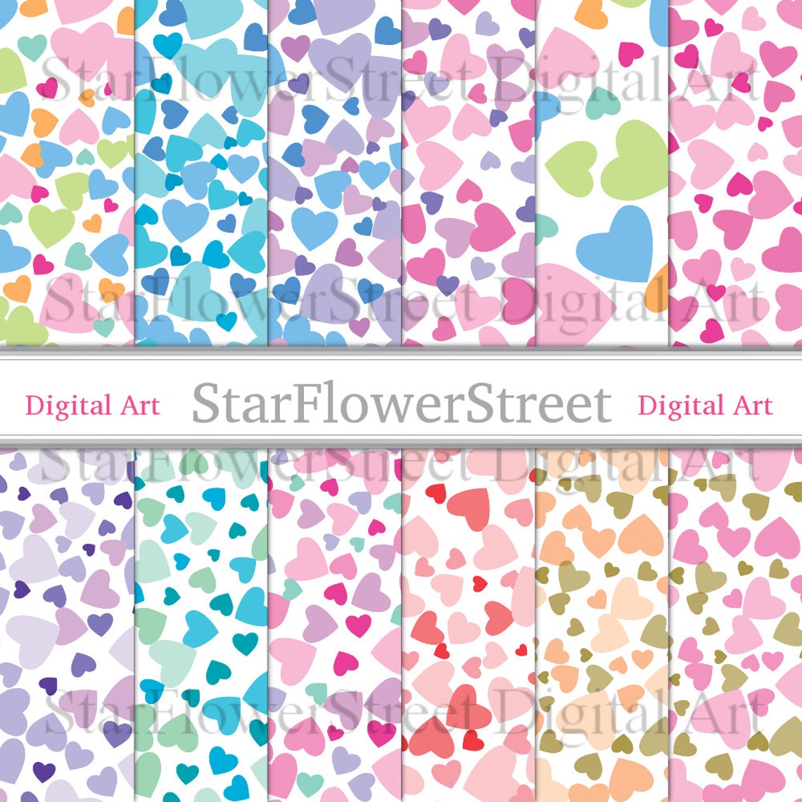 Confetti, Heart, Digital Paper, Pack, Peach, Gold, Pink, Blue, Purple ...