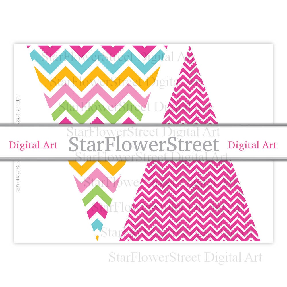 Chevron Bunting Banner Party Bright Colors Pink Blue Turquoise Pennant ...