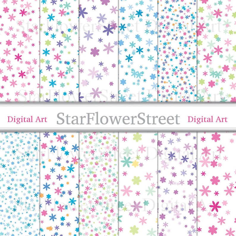 Confetti Floral Digital Paper Flower Pattern Pink Purple | Etsy