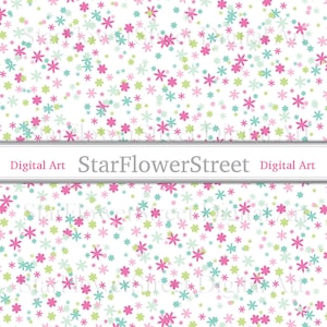 Confetti Floral Digital Paper Flower Pattern Pink Purple Tiny Blooms ...