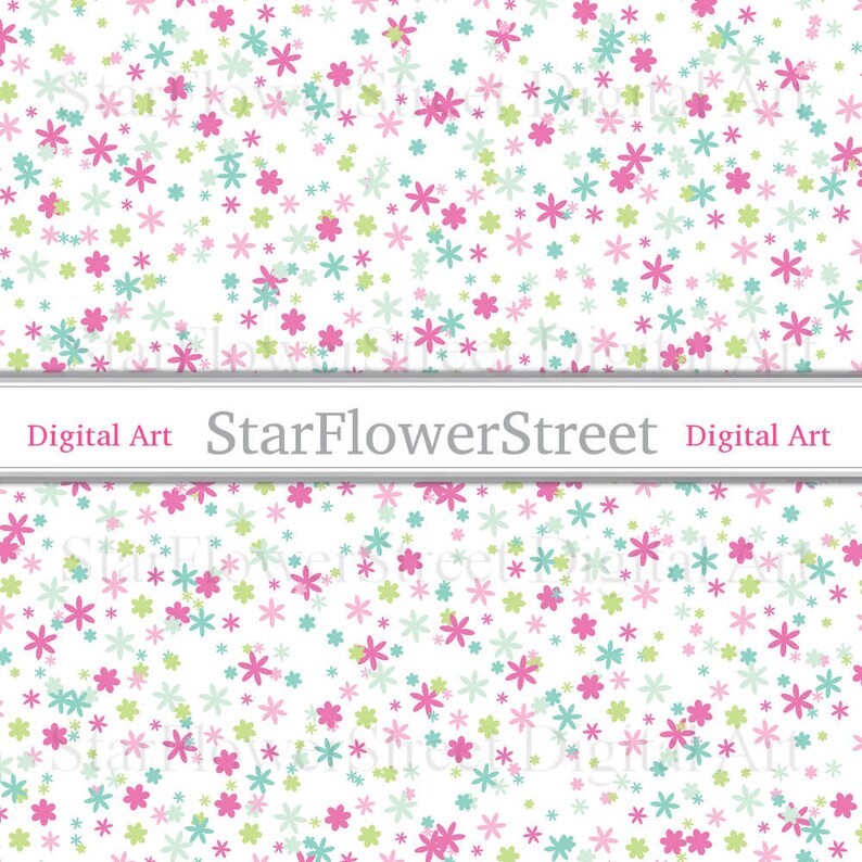 Confetti Floral Digital Paper Flower Pattern Pink Purple | Etsy