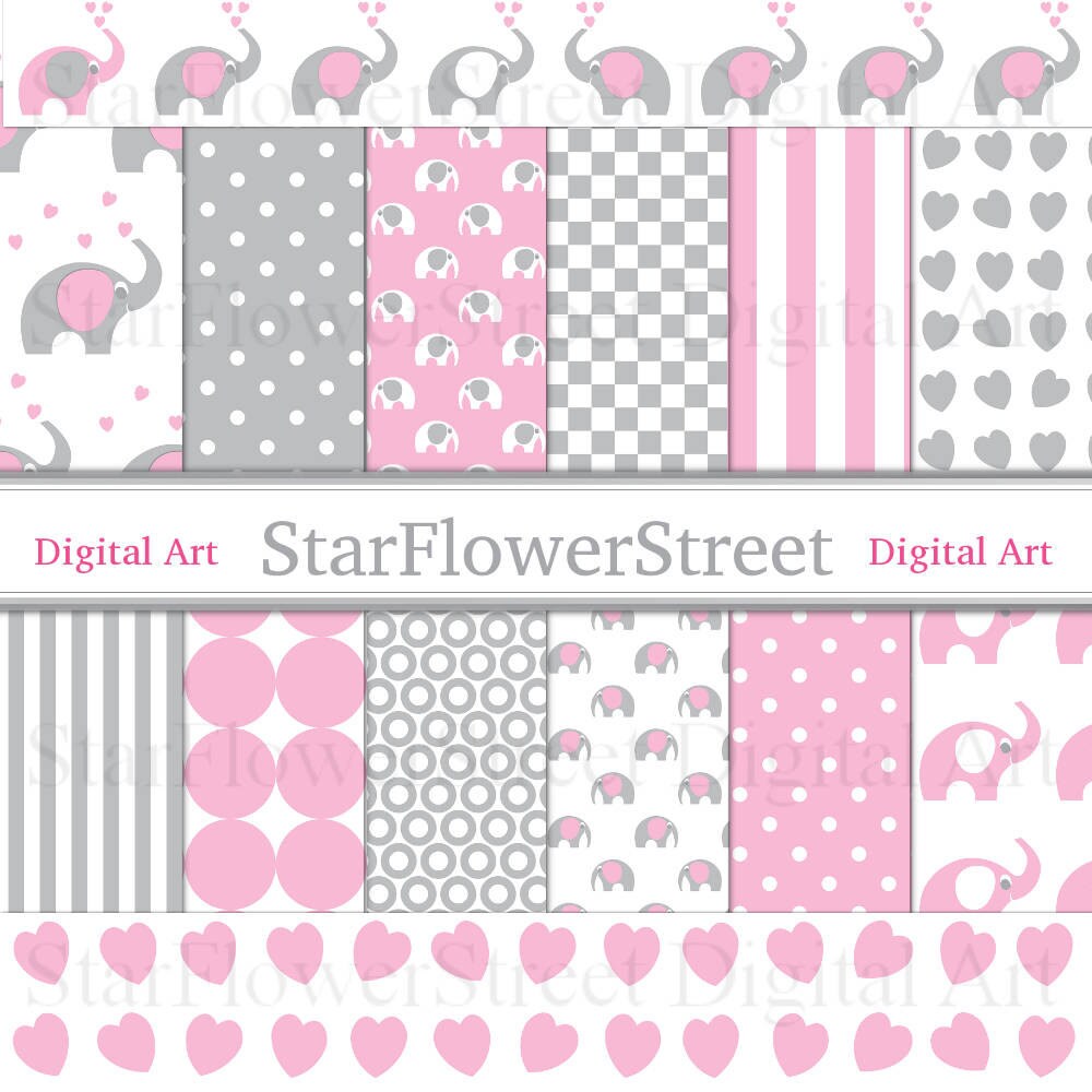 Pink Elephant Digital Paper Gray Scrapbook Background Baby - Etsy