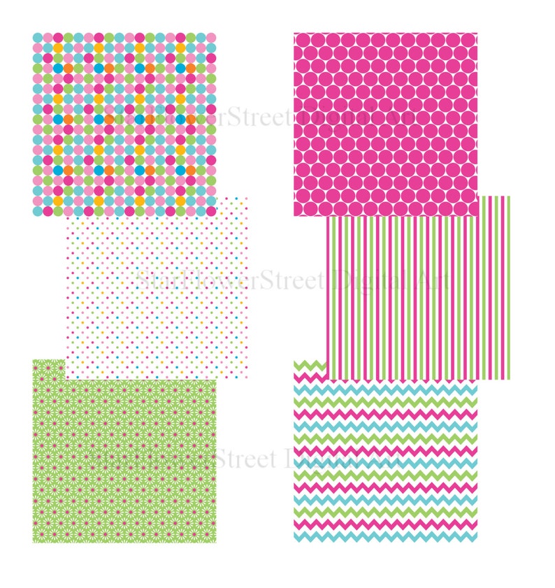Girl Digital Paper Scrapbook Background - Chevron Polka Dot Flower Pink ...