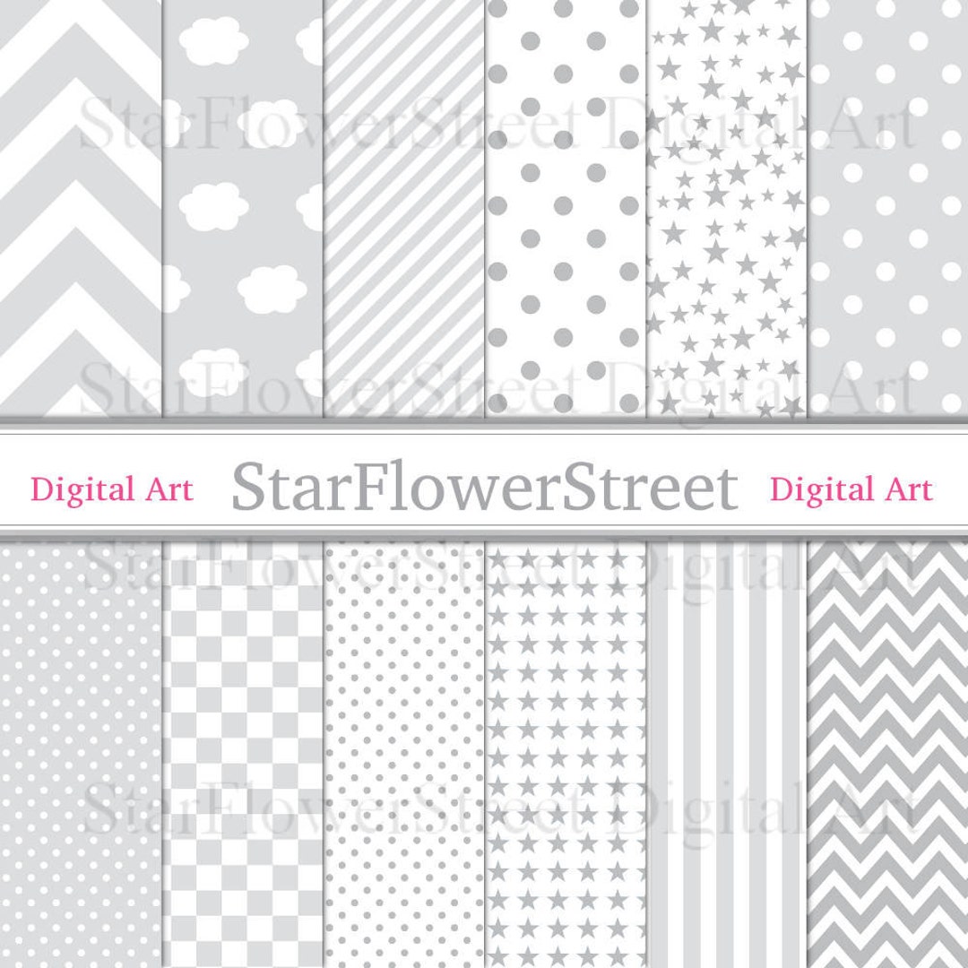 Gray Baby Digital Paper Printable Scrapbook Paper Boy Grey Star Chevron ...