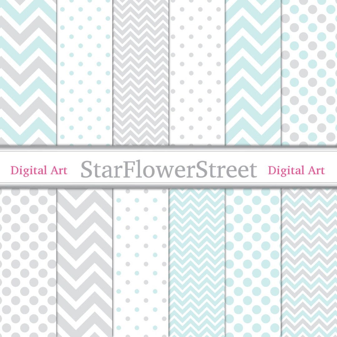 Digital Paper Blue Gray Aqua Grey Chevron Baby Polka Dot Scrapbook ...