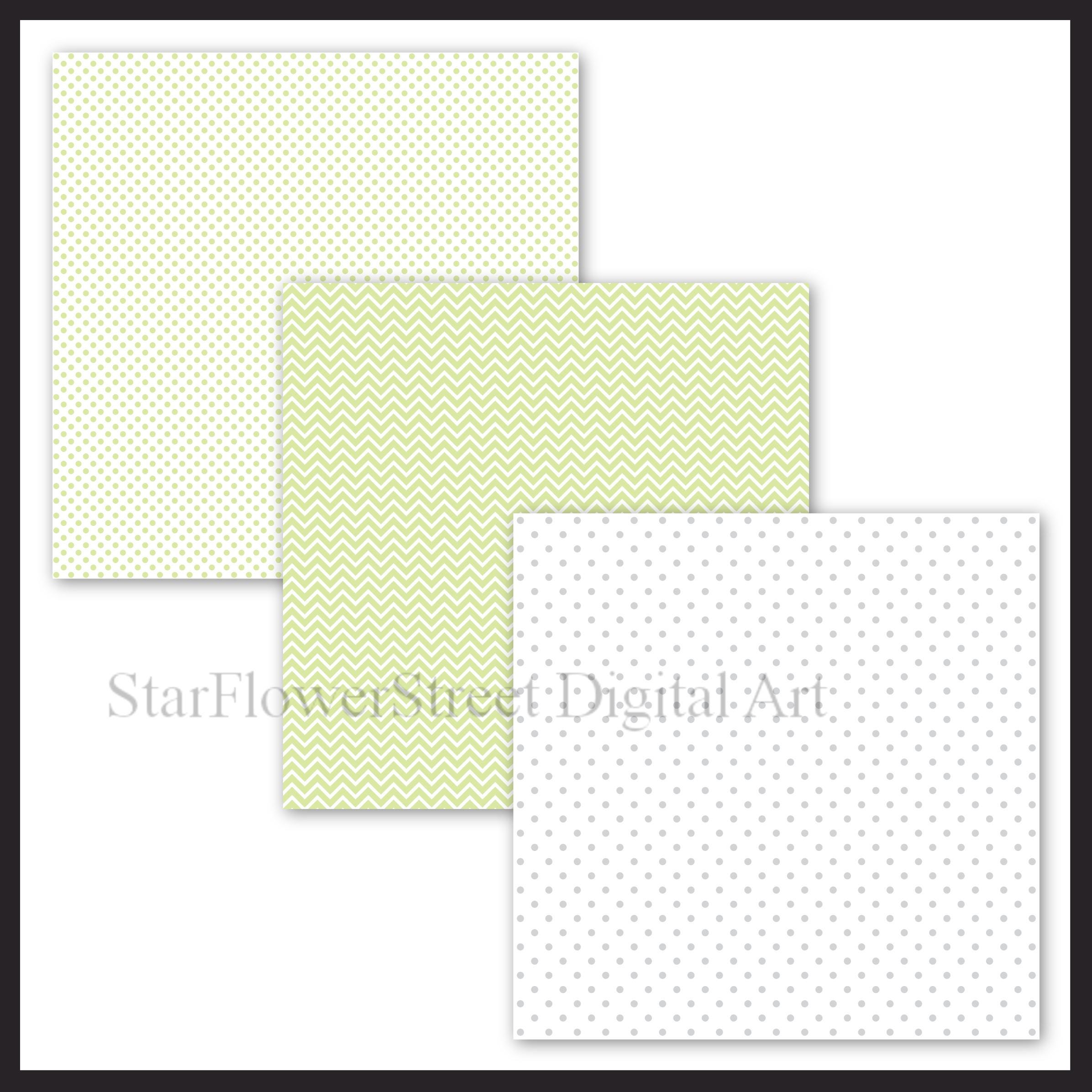 Green Gray Digital Paper Soft Grey Lime Green Polka Dot Chevron ...