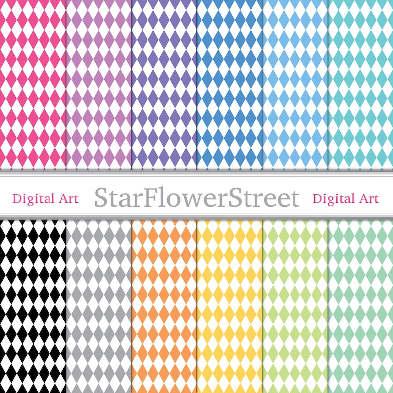Harlequin Digital Paper - Diamond Pattern Printable Block Pink Purple ...