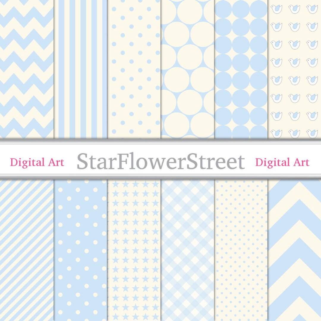 Baby Blue Digital Paper & Cream - Soft Blue Patterned Boy Scrapbook ...