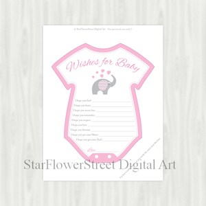Pink Elephant Baby Shower Decorations Wishes for Baby Cards Printable ...