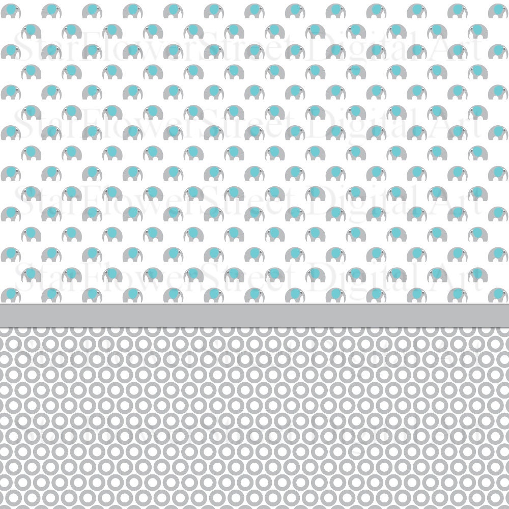 Elephant Digital Paper Scrapbook Background - Patterns Aqua Turquoise ...