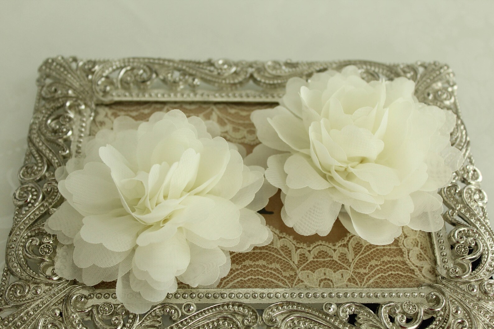 Ivory Chiffon Fabric Flower FLW-14 NO CLIPS | Etsy