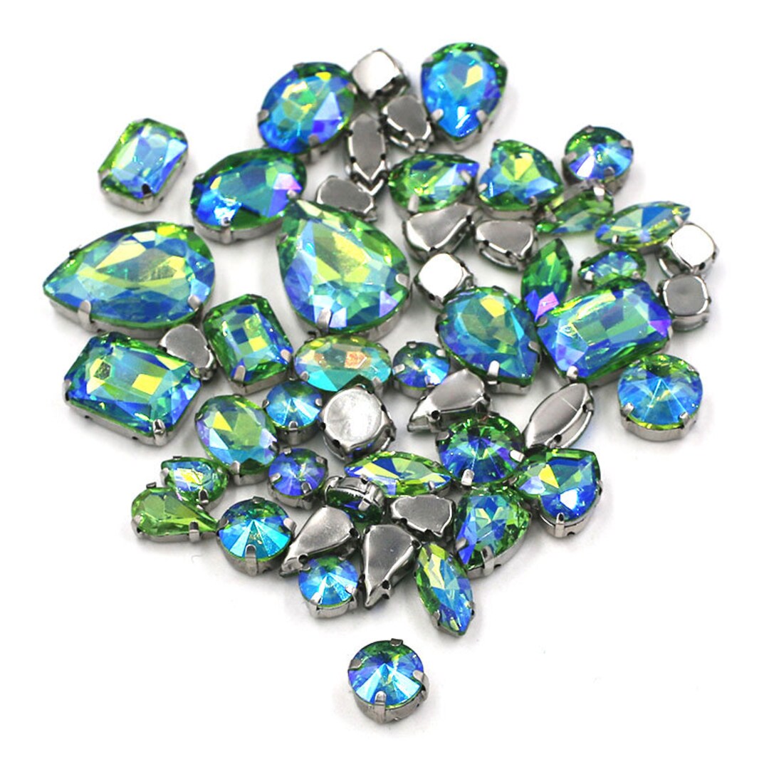 50 Pc Assorted Green AB Glass Rhinestones , Green Sew on Rhinestones ...